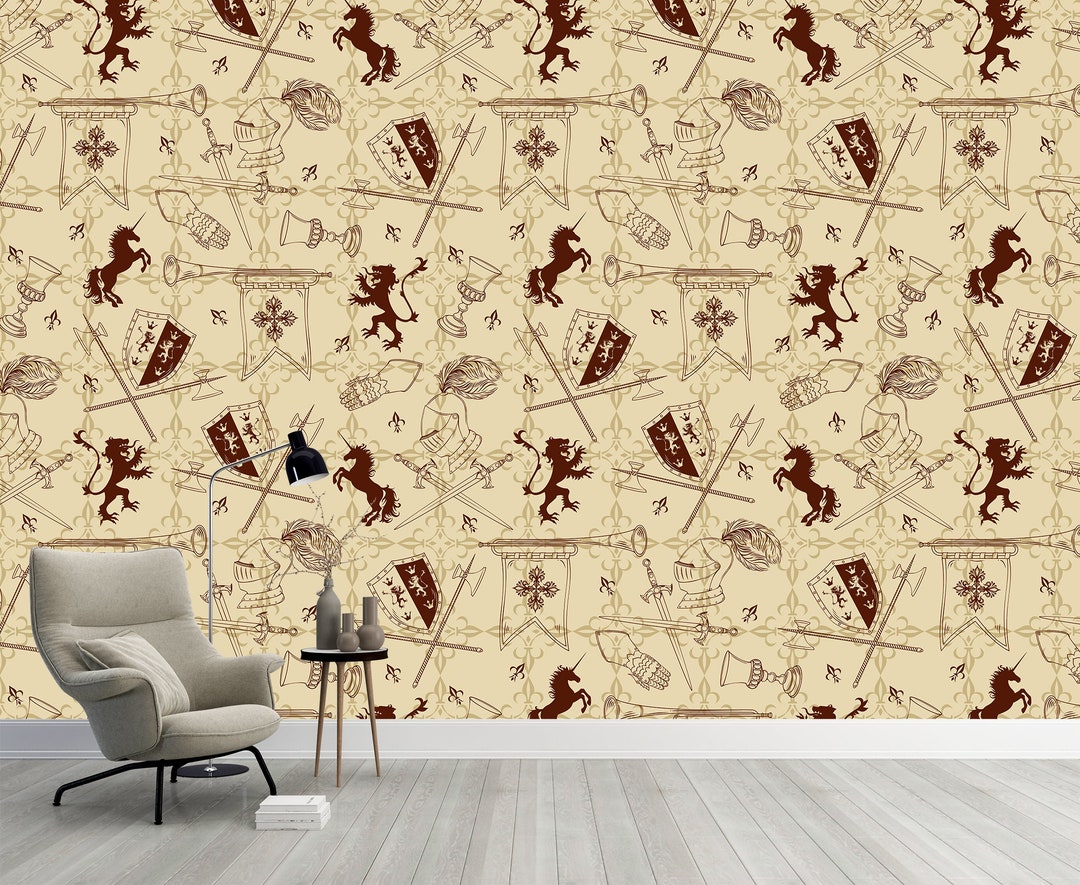 Medieval Patterns Wallpaper Wall Mural Vintage Knight Pattern - Etsy