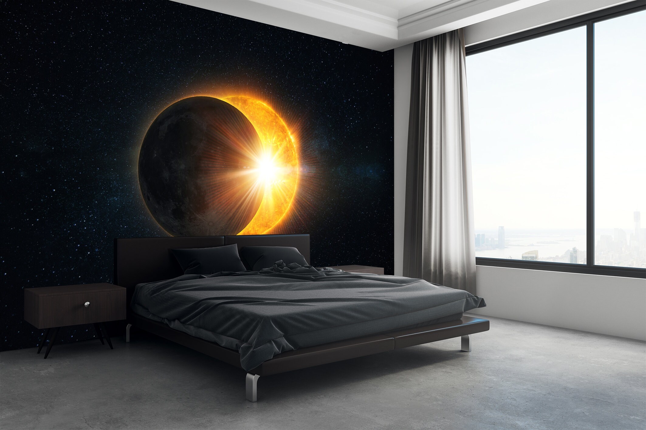 Solar Eclipse Mural Print Wallpaper Peel and Stick Rays of - Etsy