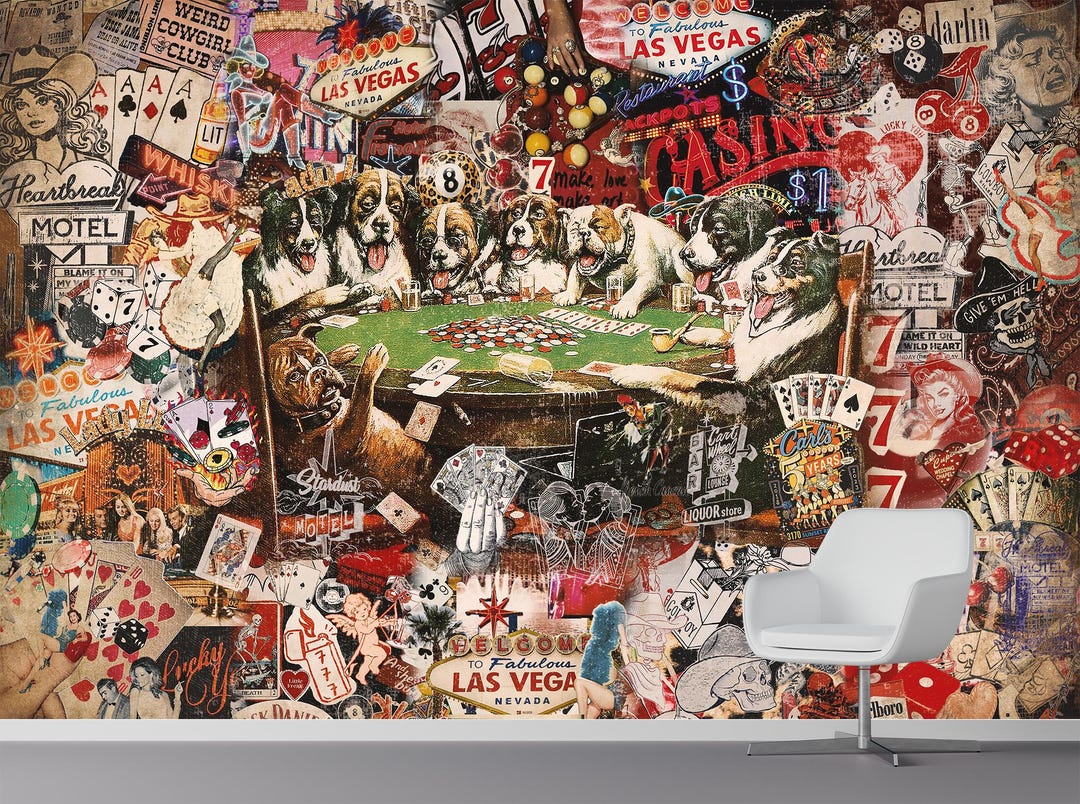 Poker Wallpaper Wall Mural Vintage Casino Theme With Playing Cards Dice ...
