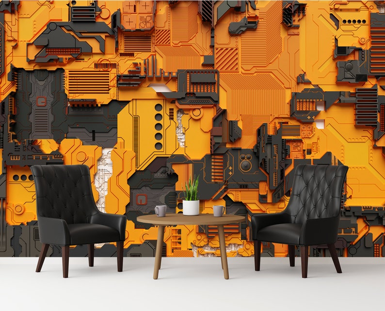 Techno Wall Background Wallpaper Orange Mural Peel and Stick - Etsy Australia