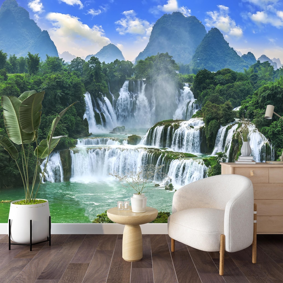 Waterfall Wallpaper Mural Peel and Stick Waterfall Jungle Wallpaper ...