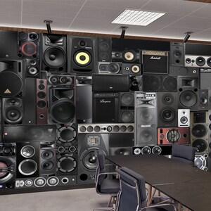 Music Speakers Mural Wallpaper Peel & Stick Stereo System Print Modern ...