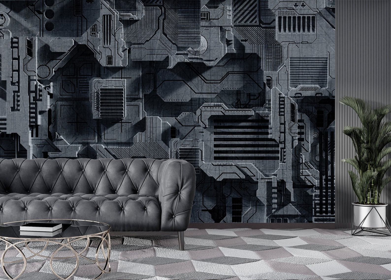 Cyber Gate Wallpaper Mural | Armored Techno Wall Art (peel and Stick ...