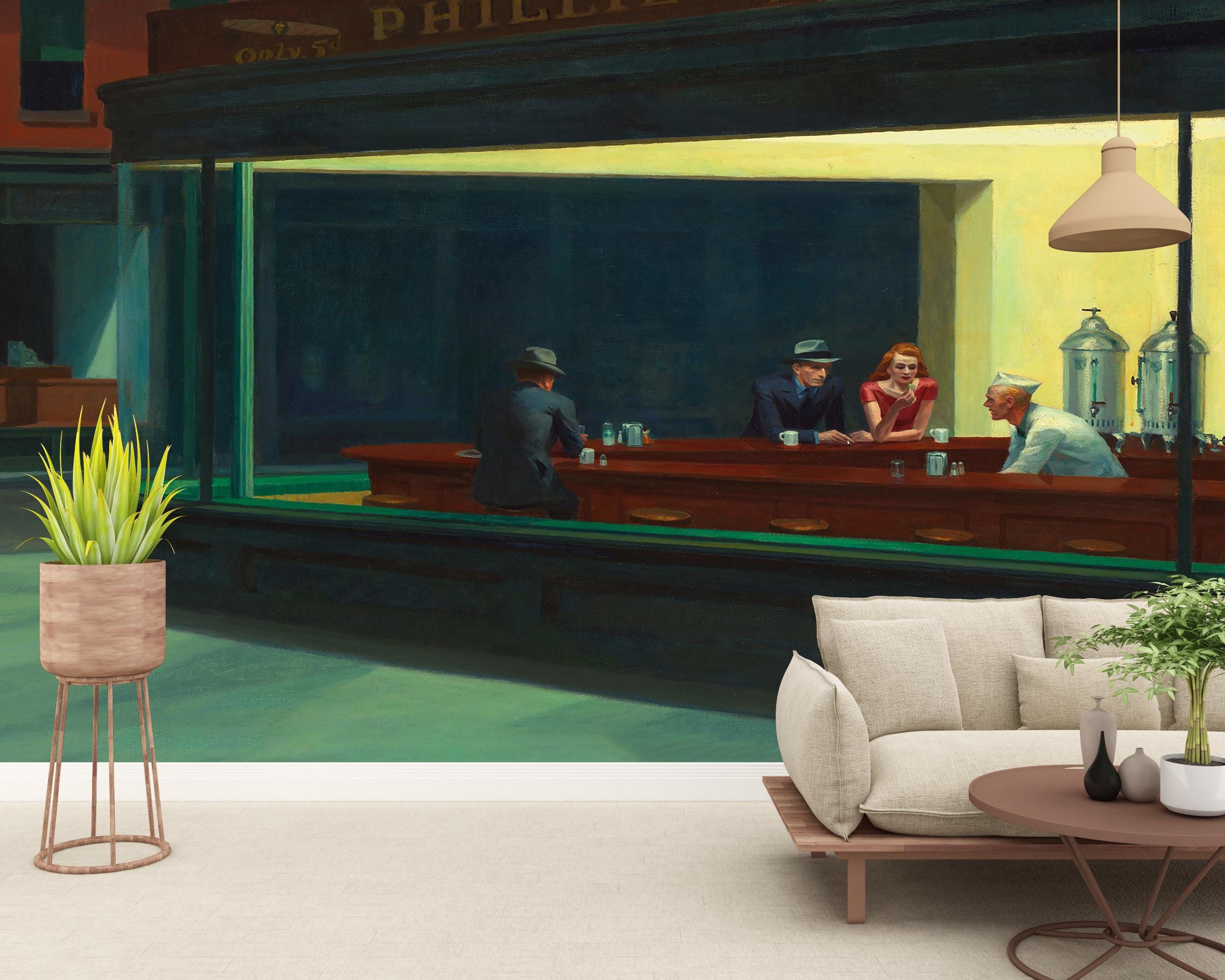 Edward Hopper Mural Wallpaper Vintage Night Diner Scene Iconic American ...