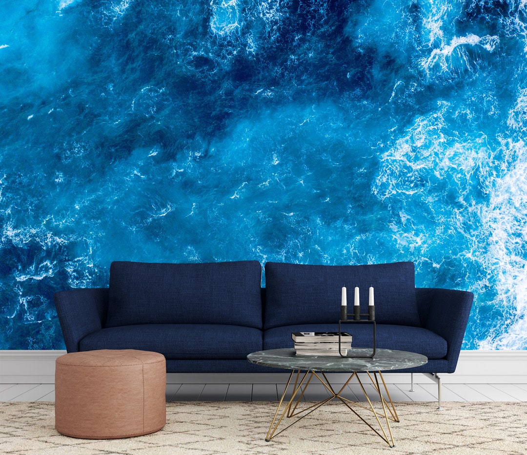 Ocean Wallpaper Crystal Blue Ocean Waves Wall Mural Textured Peel and ...