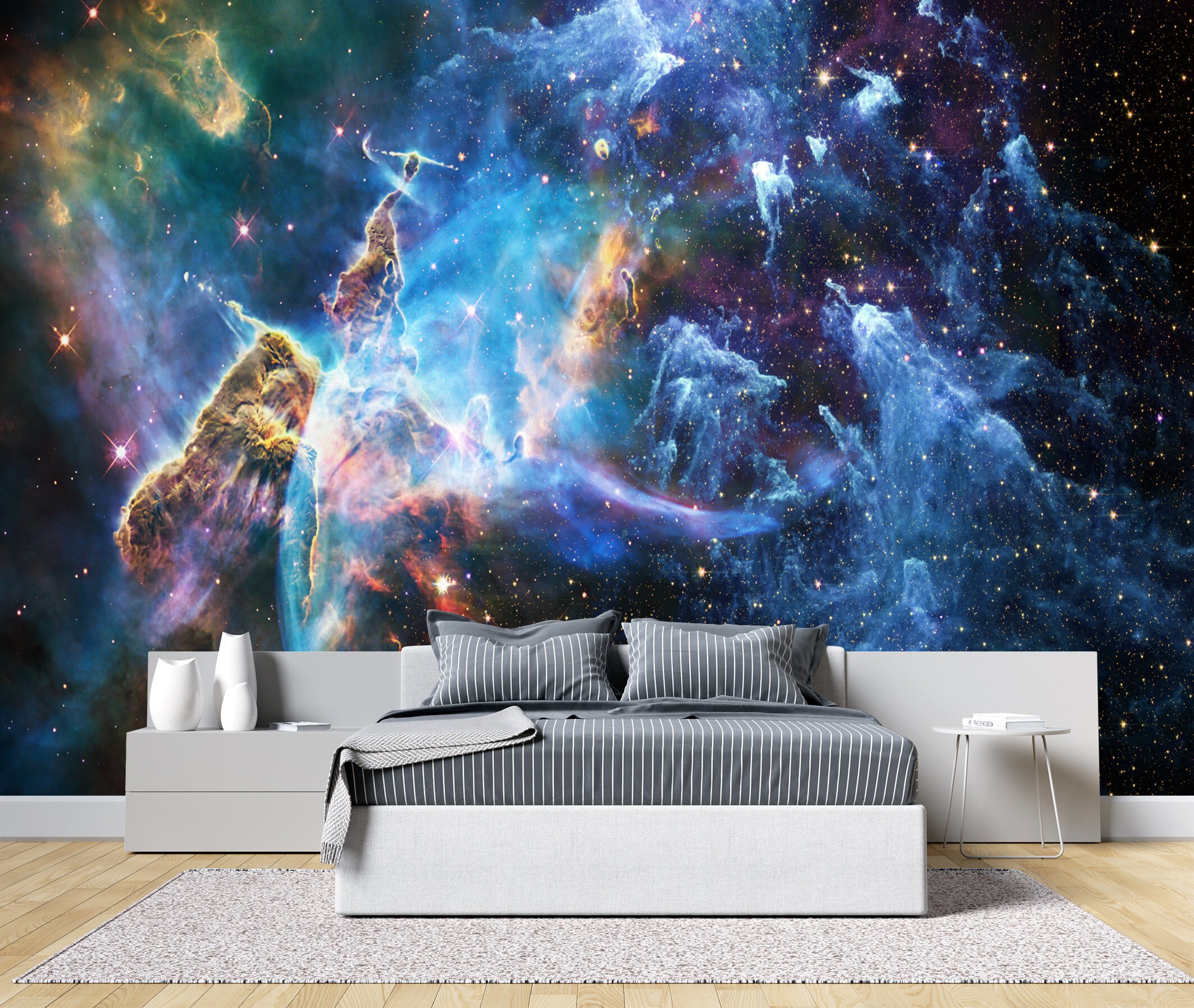 Stars in Space Mural Print Wallpaper Peel and Stick Nebula Wallpaper ...