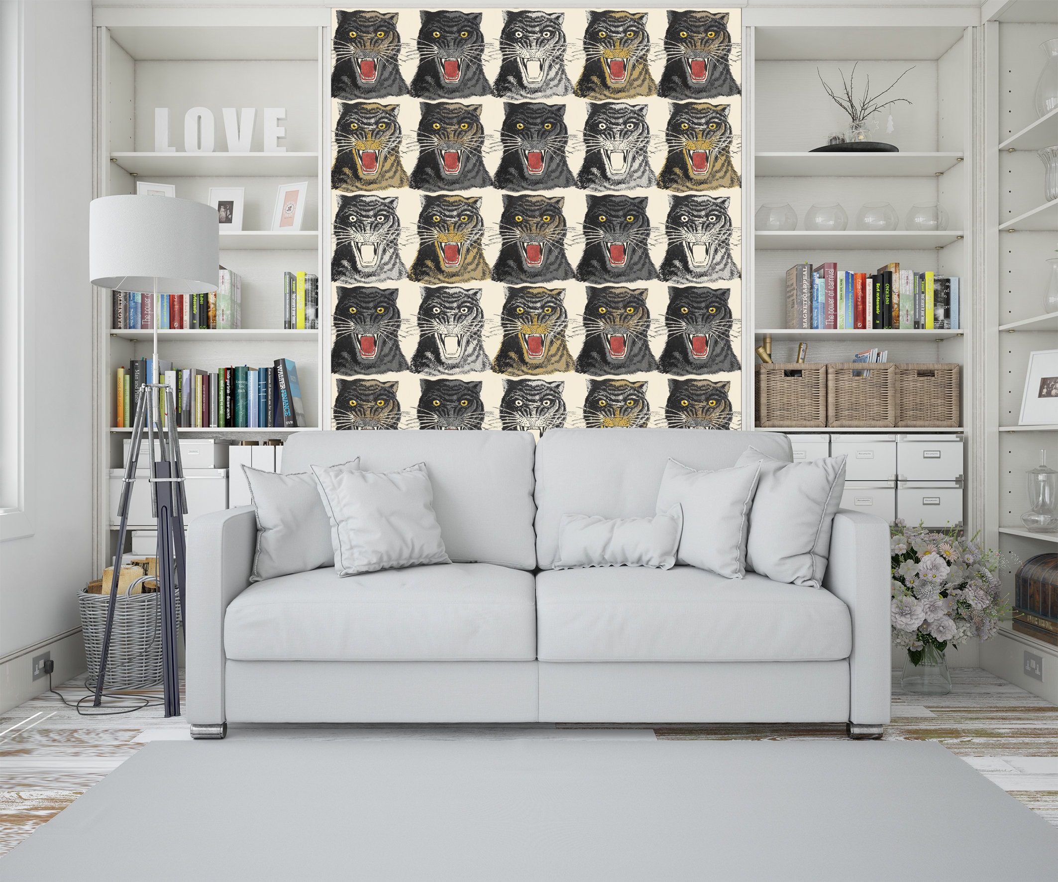 Chinoiserie Wallpaper Tiger Head Pattern Textured Peel and - Etsy UK