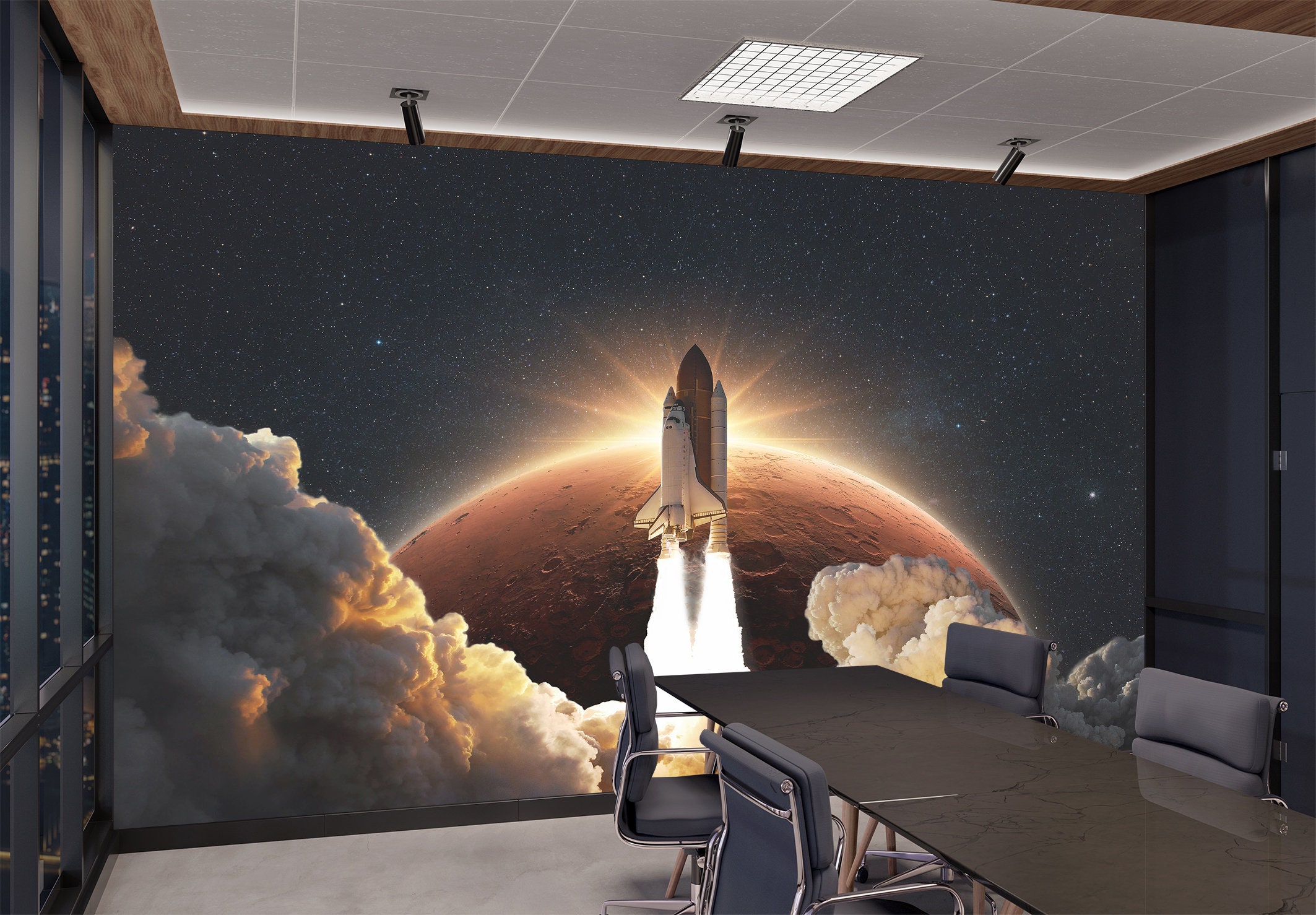 Rocket Mural Print Peel and Stick Planet Mars Stars in Space Wall Decor ...