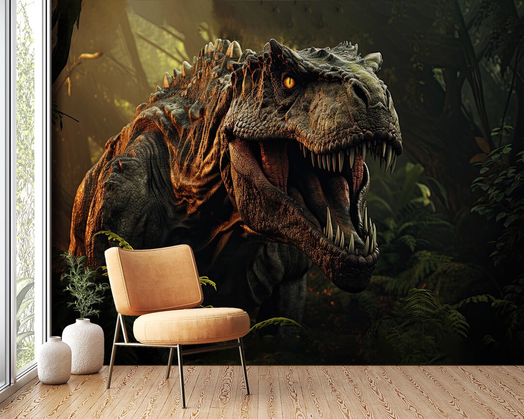 T-rex Dinosaur Wallpaper Jurassic Boy Room Wall Mural Peel and Stick ...