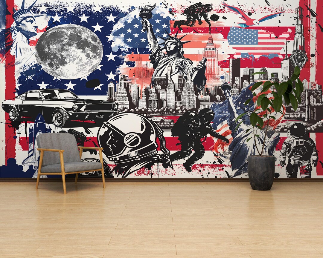 American Flag Graffiti Wallpaper Teenager Grunge Patriotic Wall Mural ...