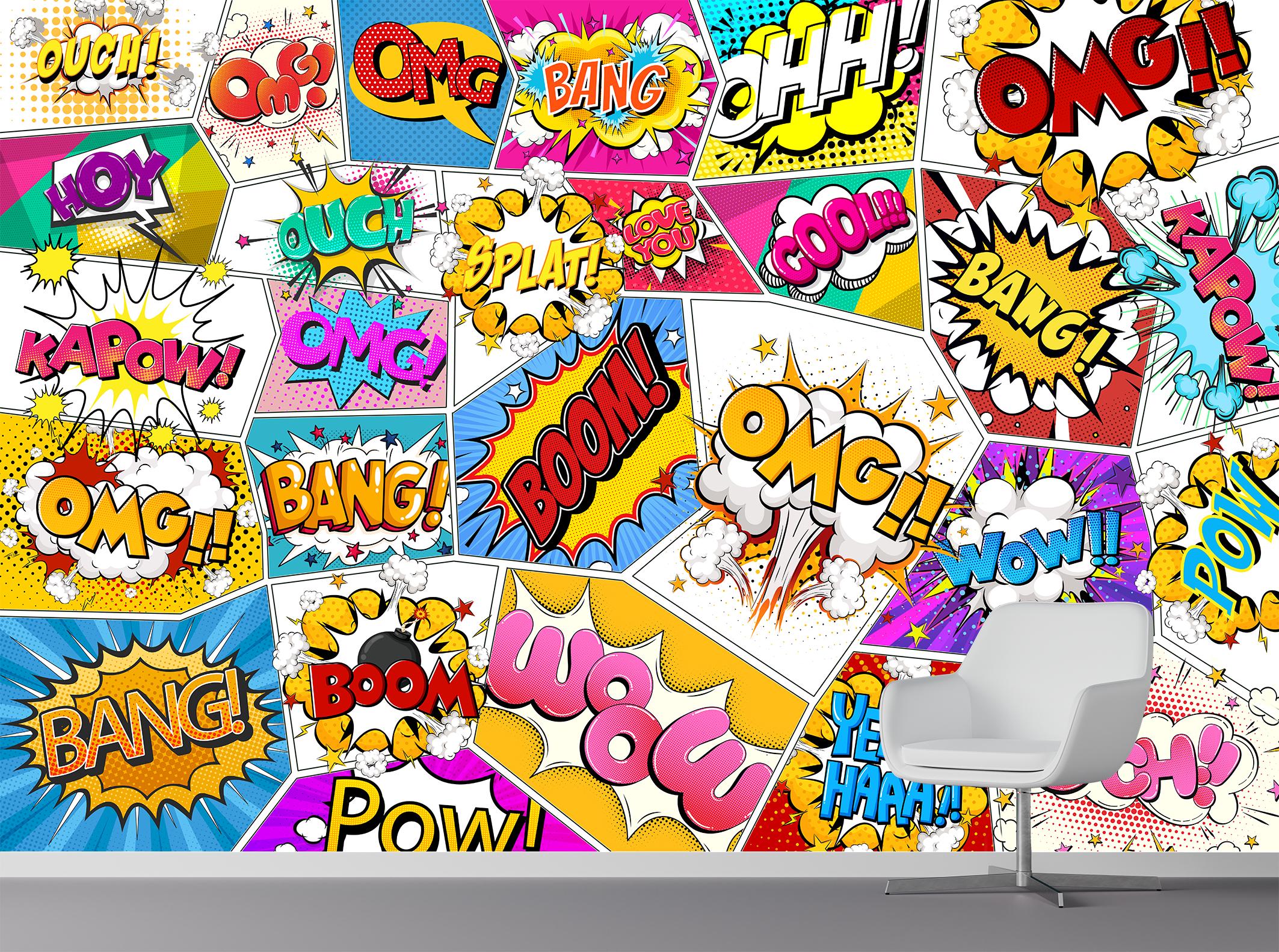 Pop Art Comic Wallpaper Colorful Boom Bang Wow Wall Mural Removable Peel and Stick Vinyl ...