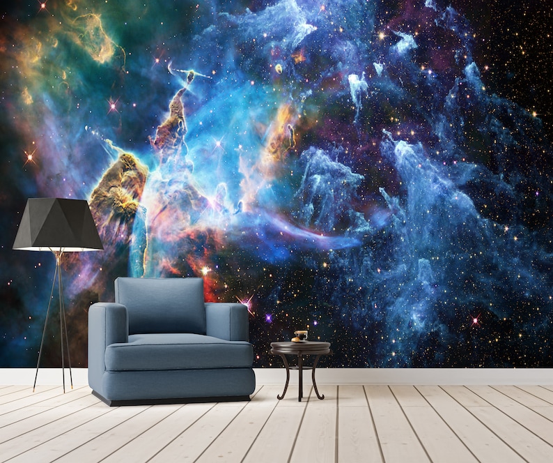 Stars in Space Mural Print Wallpaper Peel and Stick Nebula - Etsy