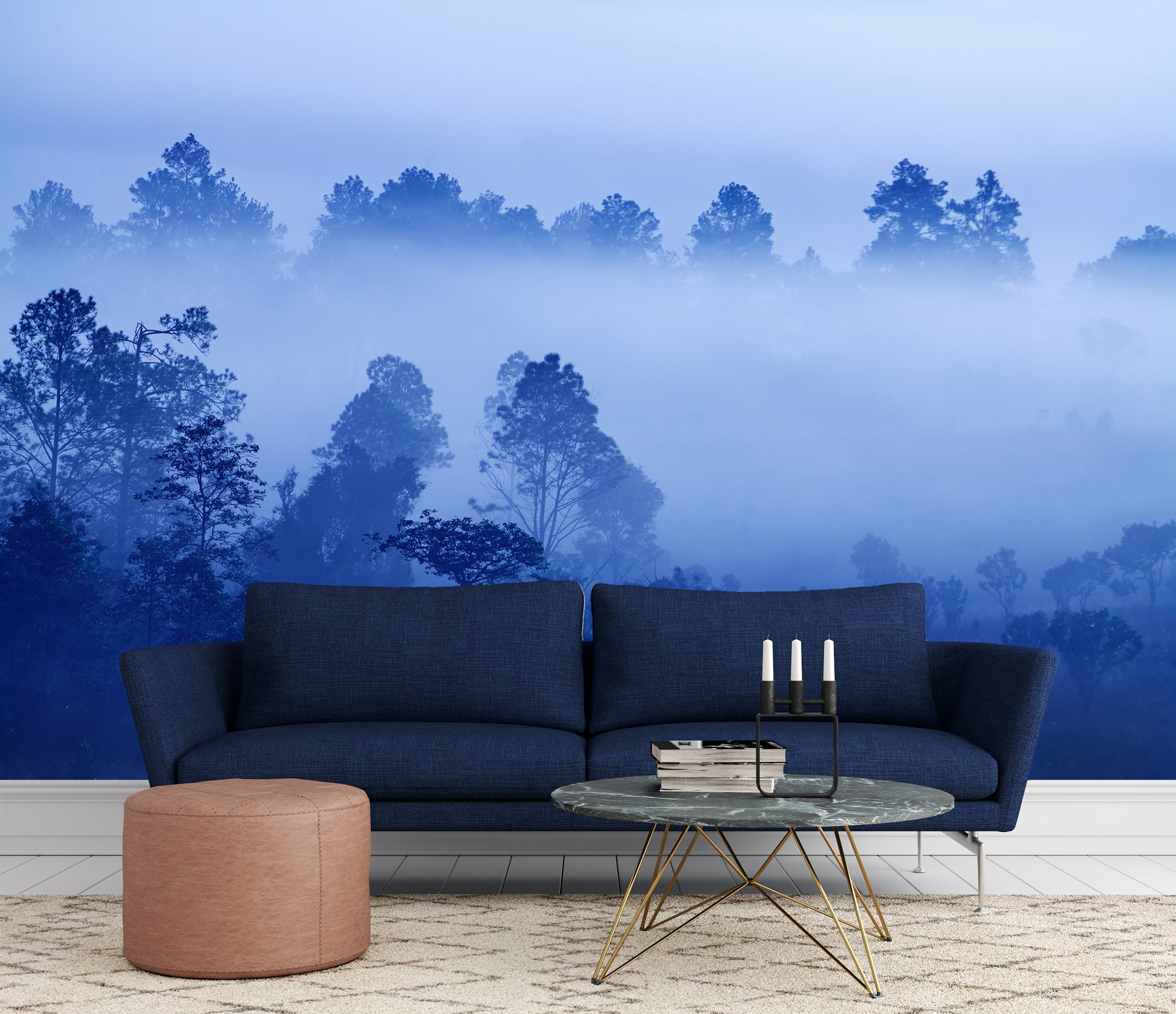 Blue Foggy Forest Wallpaper Peel and Stick Wall Mural Print - Etsy