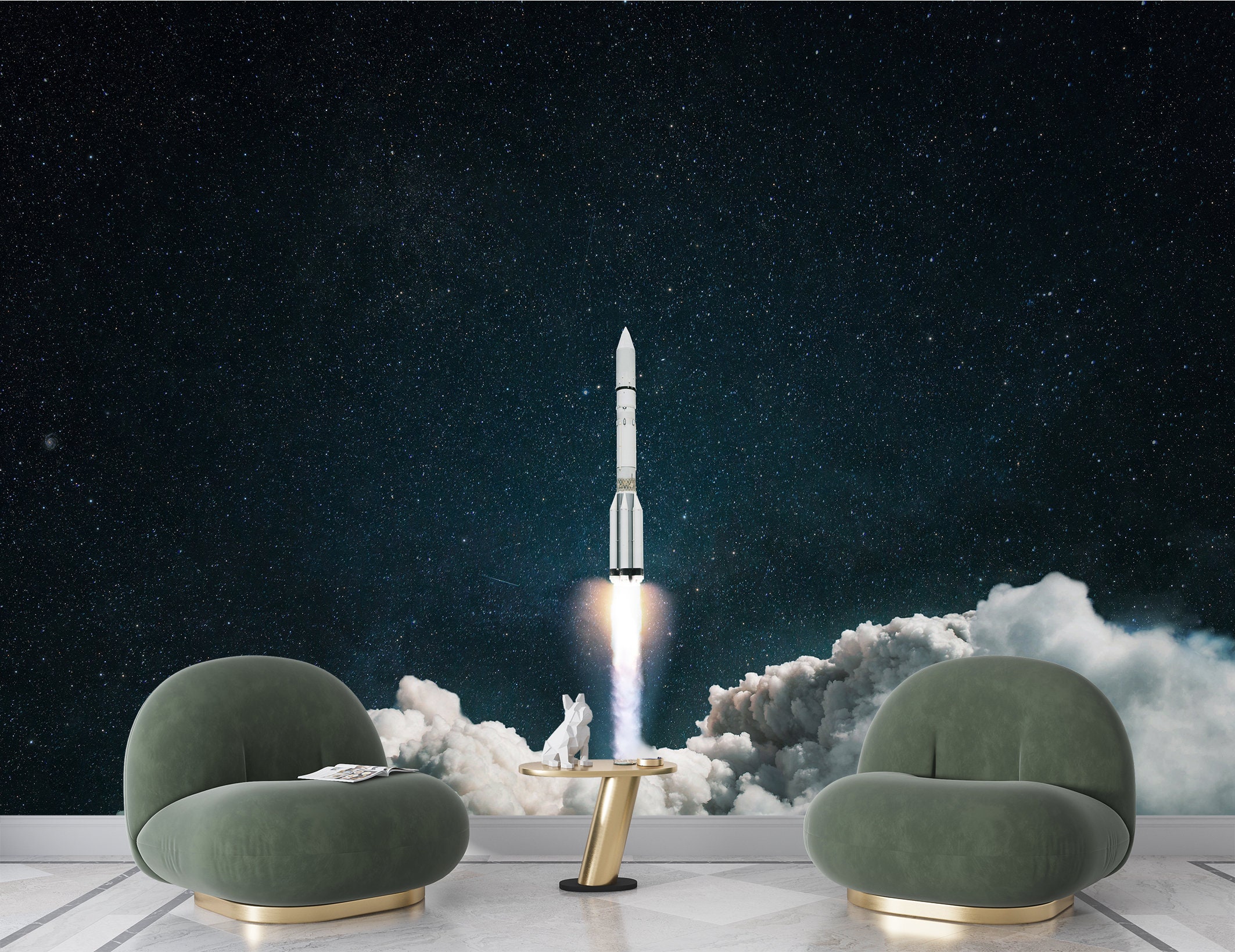 Rocket Mural Print Wallpaper Peel and Stick Stars in Space Decor Art ...