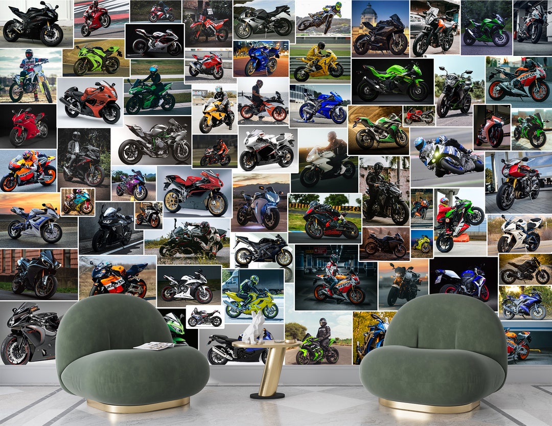 Sports Motorcycles Collage Mural Wallpaper Peel and Stick Gift - Etsy