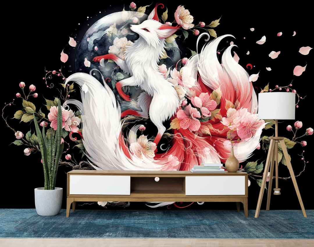 Japanese Mythology Fox Wallpaper Kitsune Folklore Aesthetic Wall Mural ...