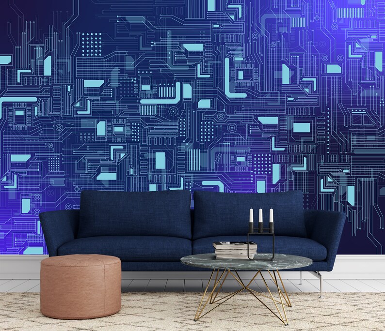 Electronic Board Wallpaper Mural Peel and Stick Realistic Blue - Etsy