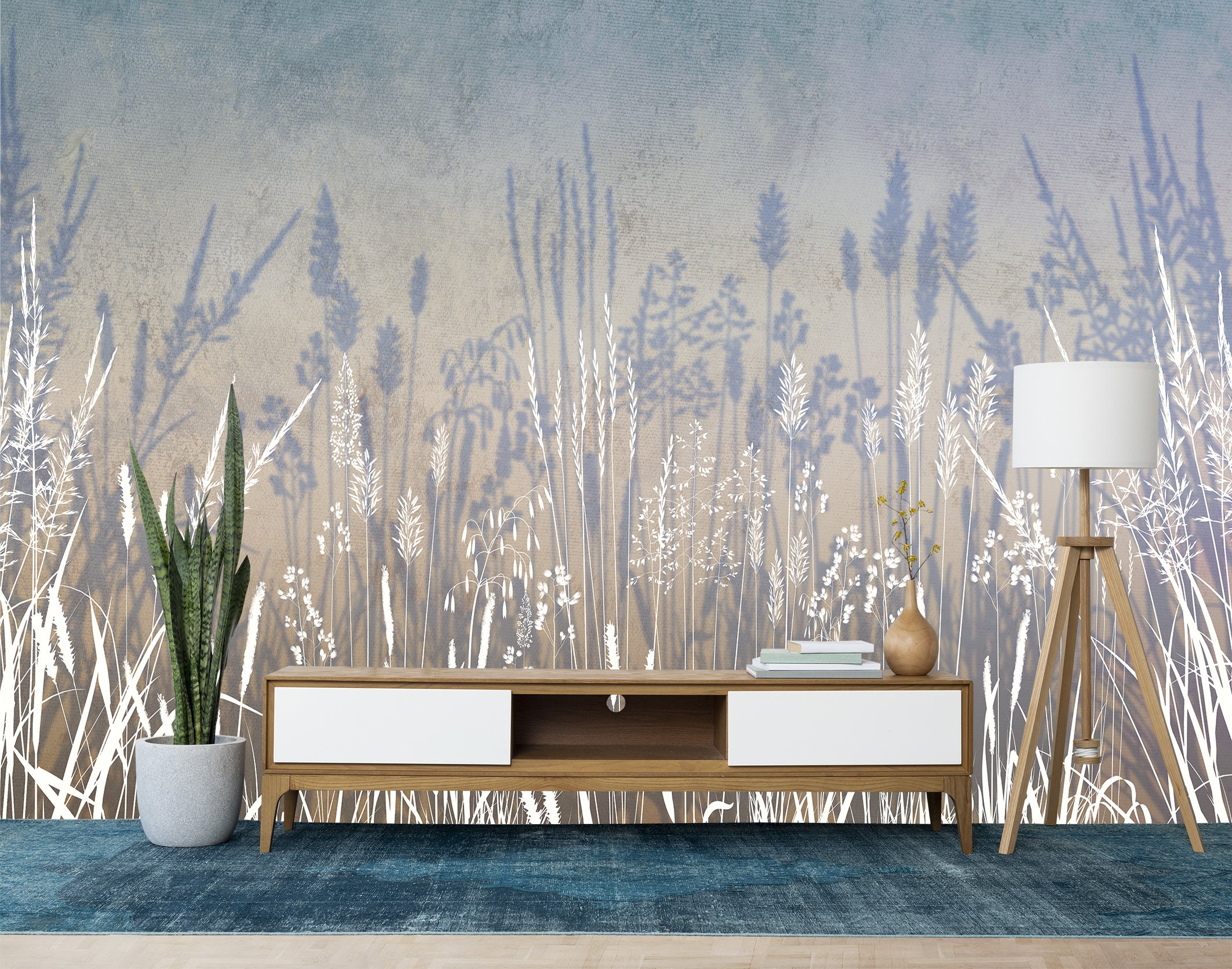 Abstract Floral Wallpaper Field Plants Mural Wall Art Decor Nature ...