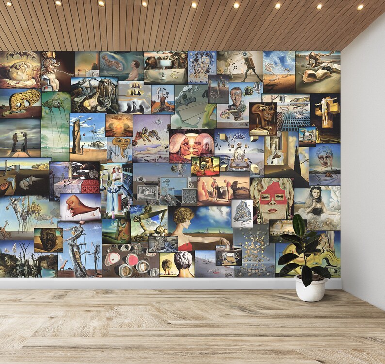 Salvador Dali Collage Wallpaper Reproduction Wall Mural Print Textured ...