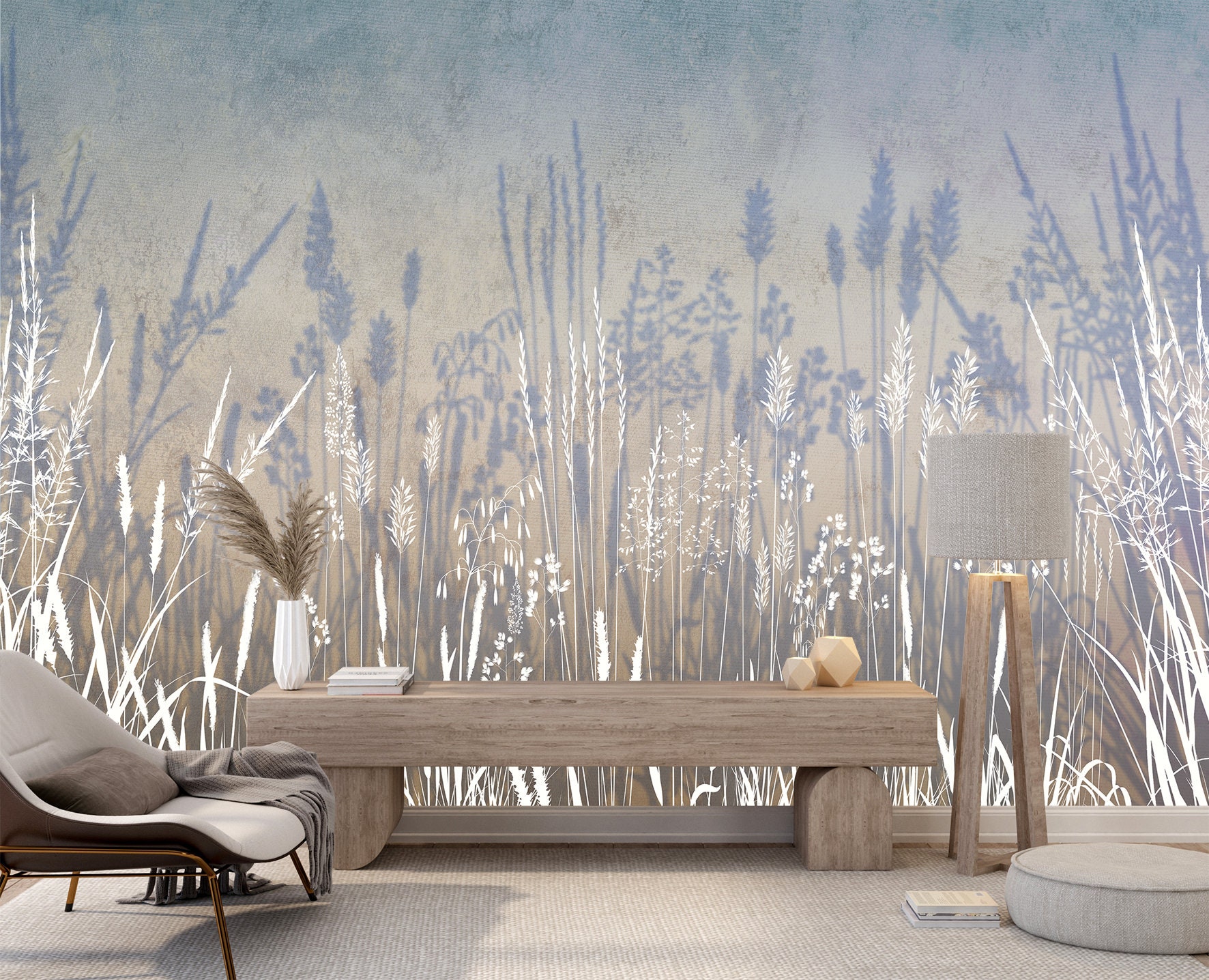 Abstract Floral Wallpaper Field Plants Mural Wall Art Decor Nature ...