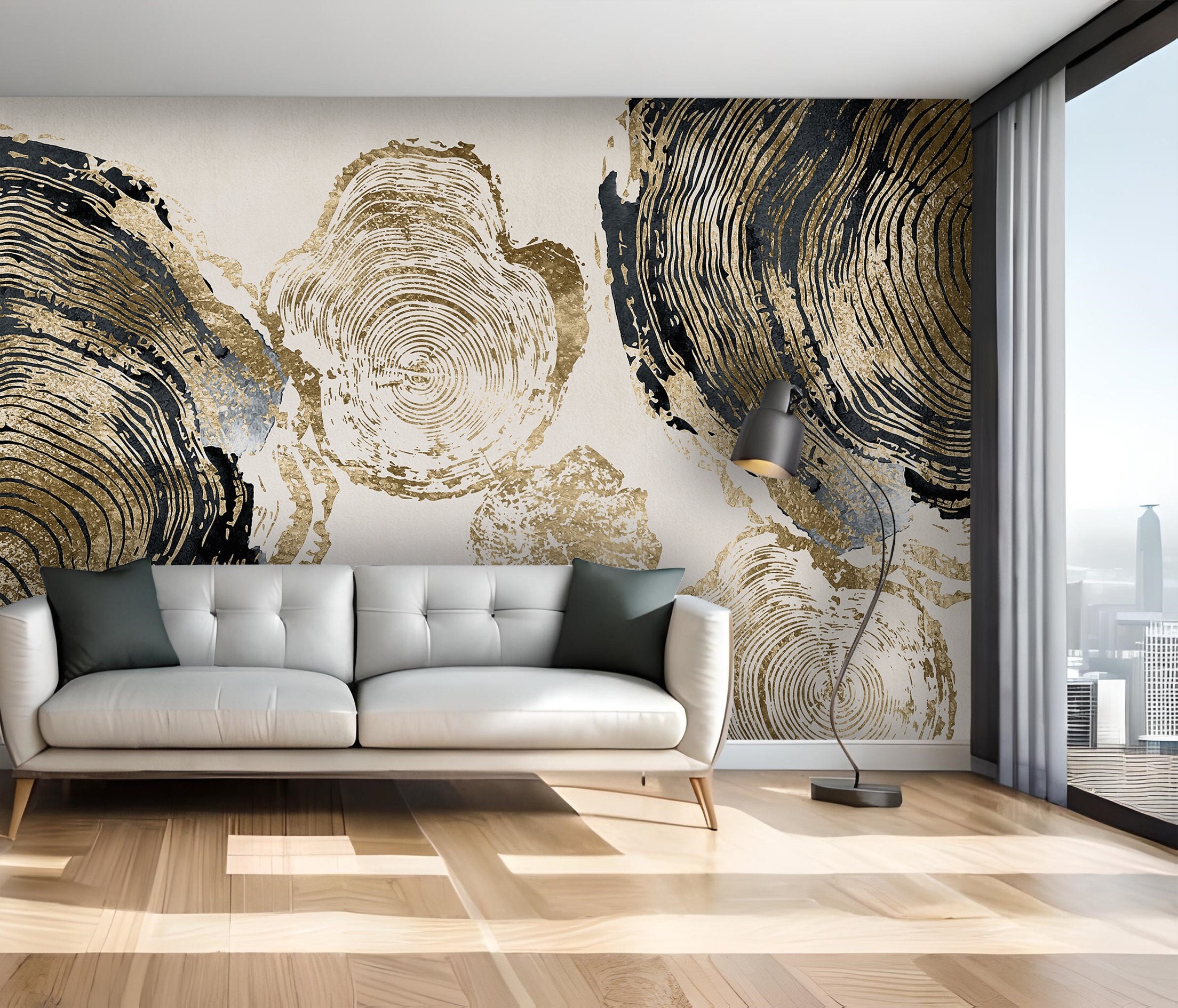 Abstract Wooden Log Wallpaper Wood Slice Textured Peel and - Etsy