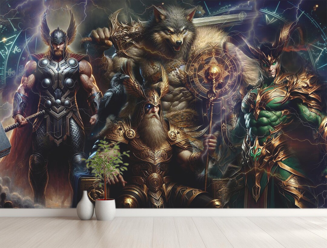 Scandinavian Gods Wallpaper Norse Mythology Wall Mural Thor Odin Loki ...