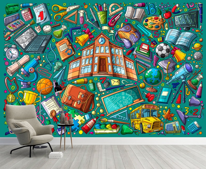 Back to School Wall Mural Baby Wallpaper Print Peel and Stick - Etsy