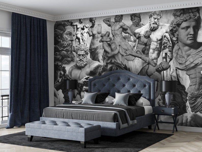 Renaissance Statues Collage Mural, Historical Architecture Wallpaper ...