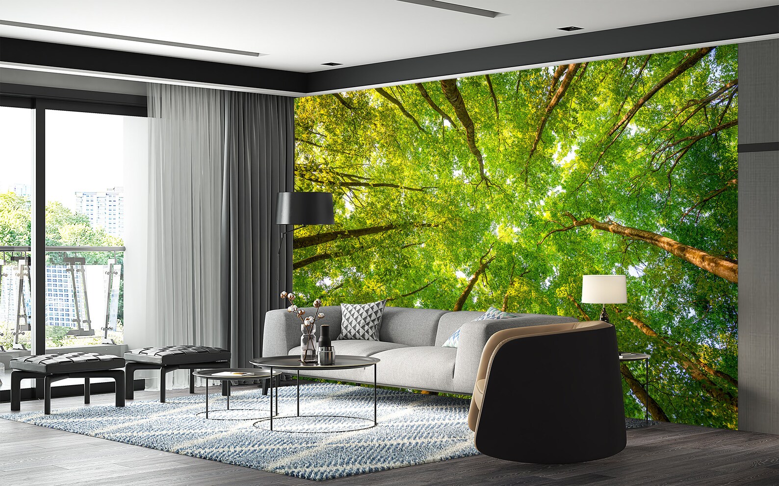 Green Trees Wallpaper Trees Wall Mural Forest Landscape Forest Peel and ...
