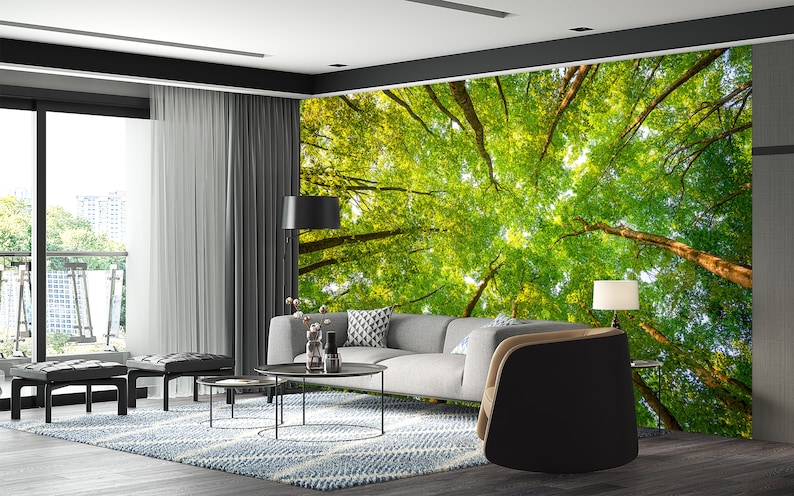 Green Trees Wallpaper Trees Wall Mural Forest Landscape - Etsy