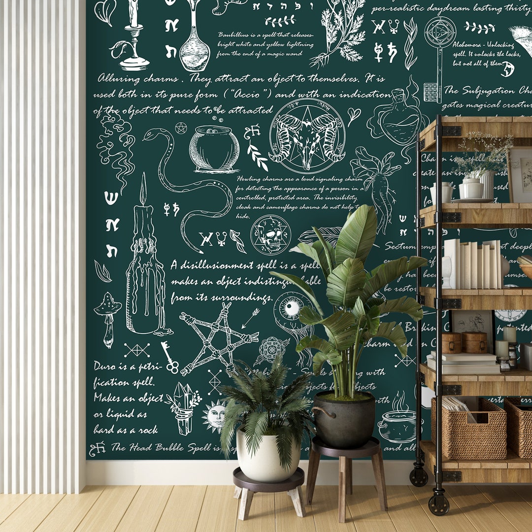 Green Alchemy Mural, Gothic Herbal Wallpaper (peel and Stick) - Etsy