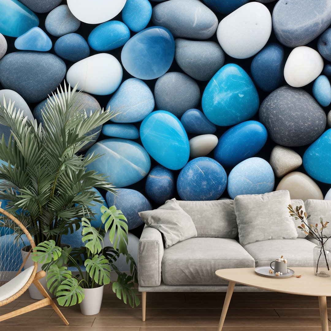 Pebble Wallpaper Nautical Wall Mural Colorful Ocean Peel and Stick Blue ...
