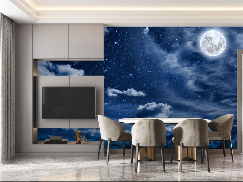 Wall Mural Night Sky With Stars and Clouds Wallpaper Peel and Stick ...
