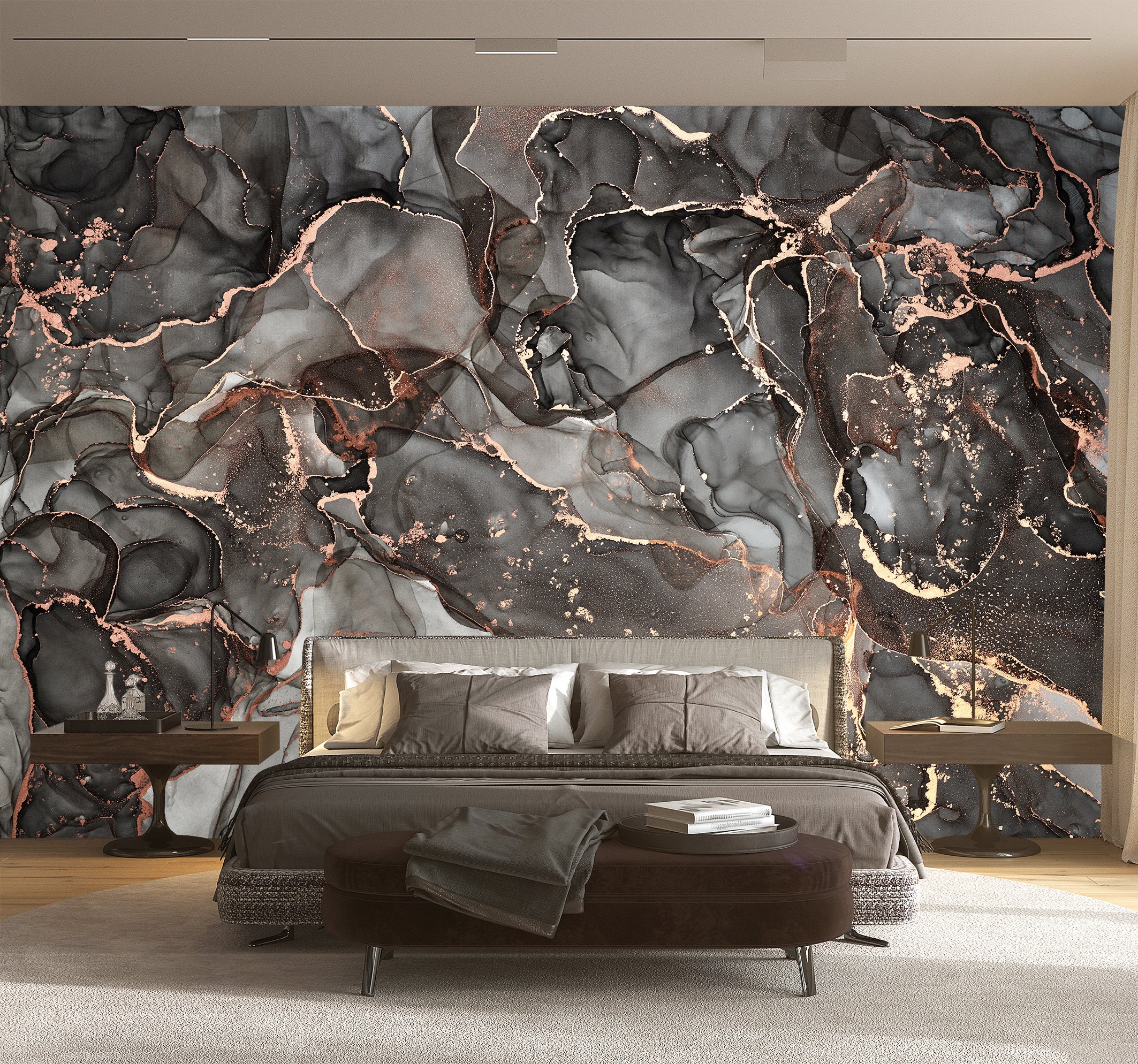 Marble Black Art Wallpaper Abstract Wall Mural Abstract Textured Peel ...