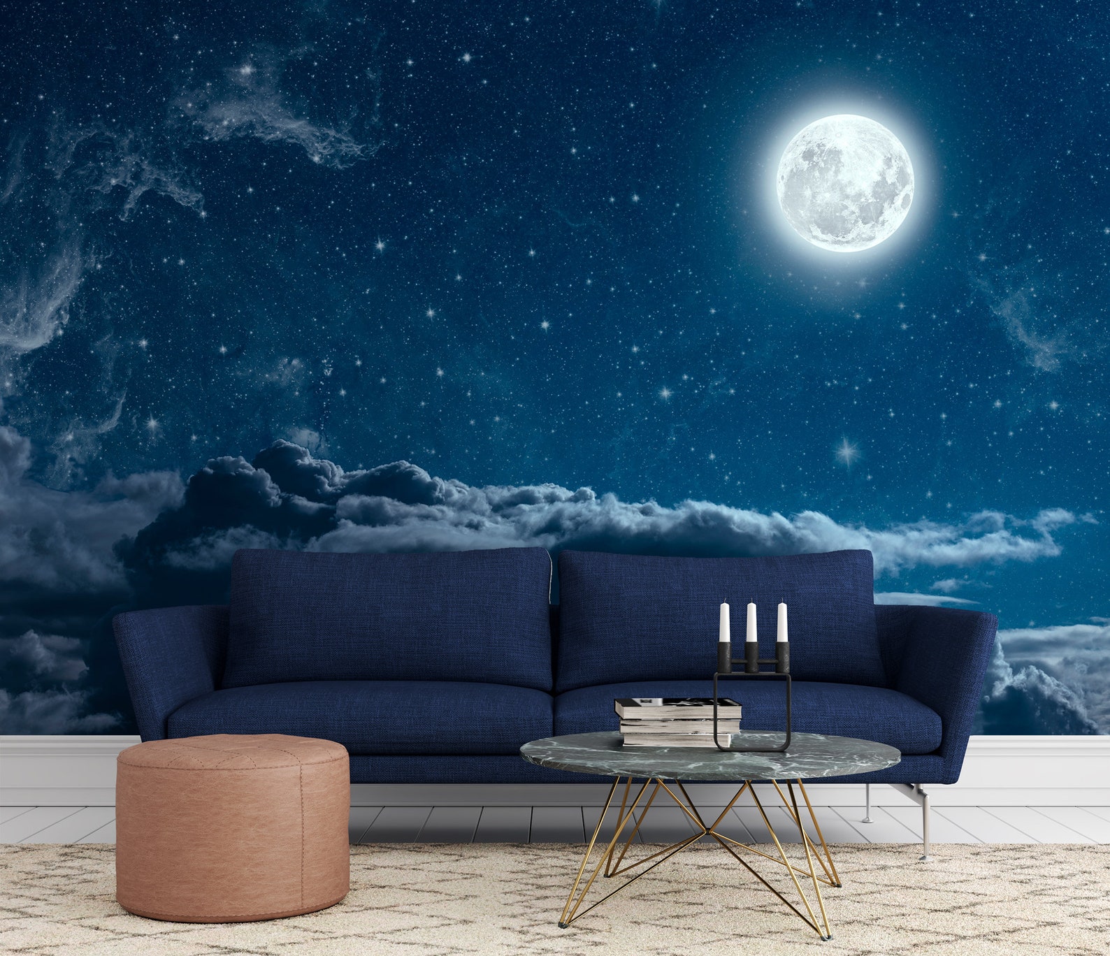 Night Sky Wall Mural: Moon, Stars, Clouds - Peel and Stick Wallpaper - Etsy