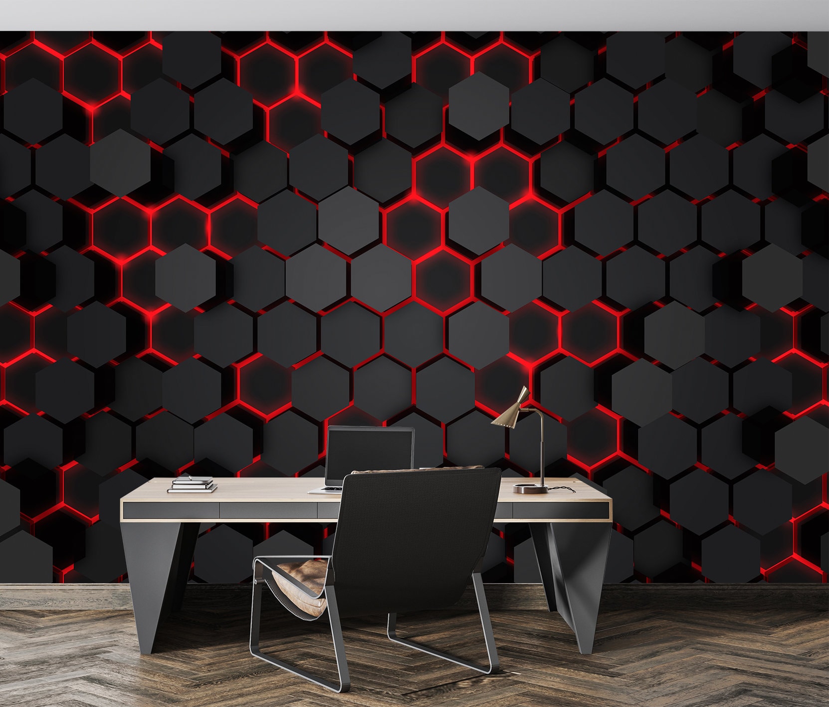 Red Hexagon Pattern Wallpaper