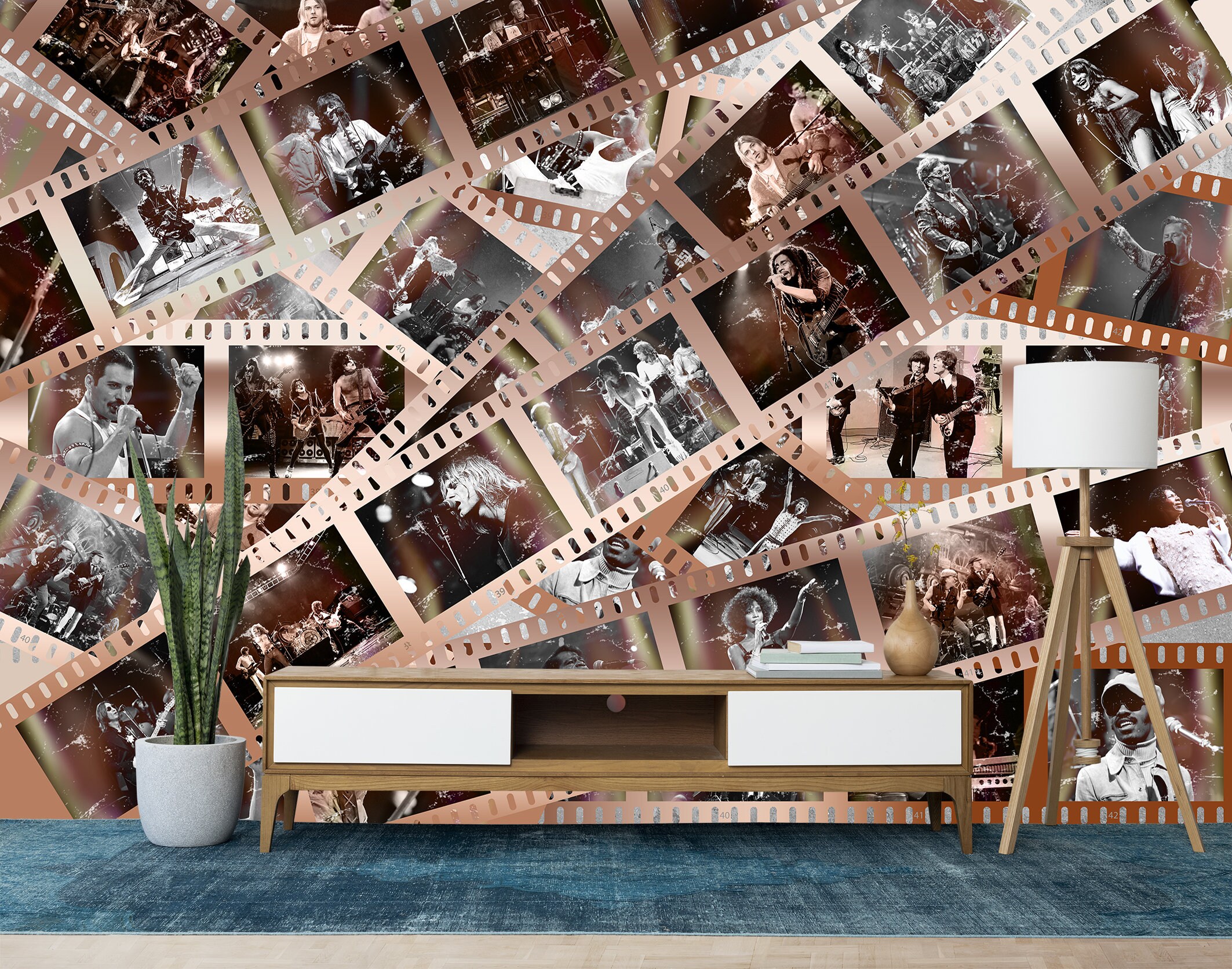 Music Super Stars Wallpaper Retro Cinema Tape Art Textured Peel and ...