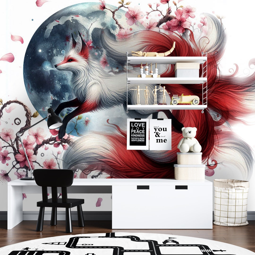 Kitsune Fox Wall Mural Japanese White Wallpaper Folklore Mythology ...