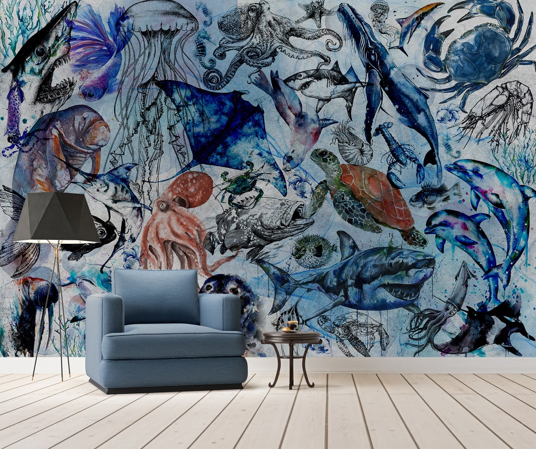 Sea World Graffiti Wallpaper Peel and Stick Underwater World Graffiti ...