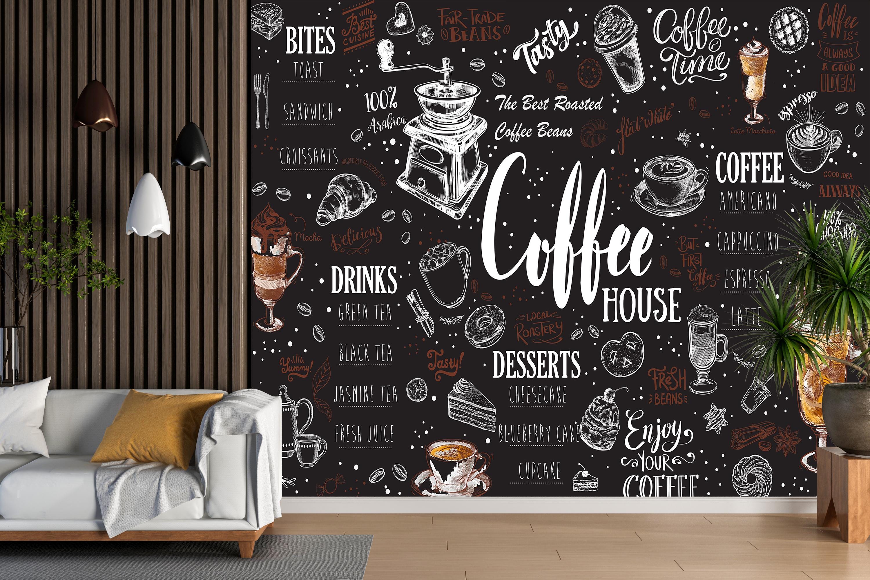 Coffee Shop Wallpaper Mural | Cafe Decor, Modern Coffeehouse Design - Etsy