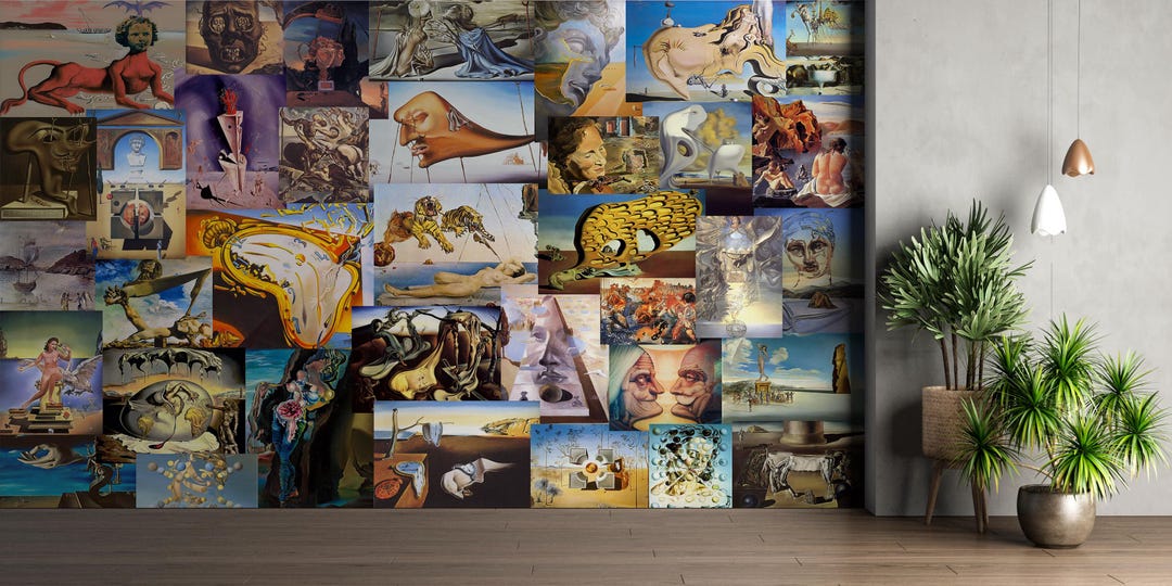 Surreal Collage Wallpaper Wall Mural With Golden Dreamlike Details and ...