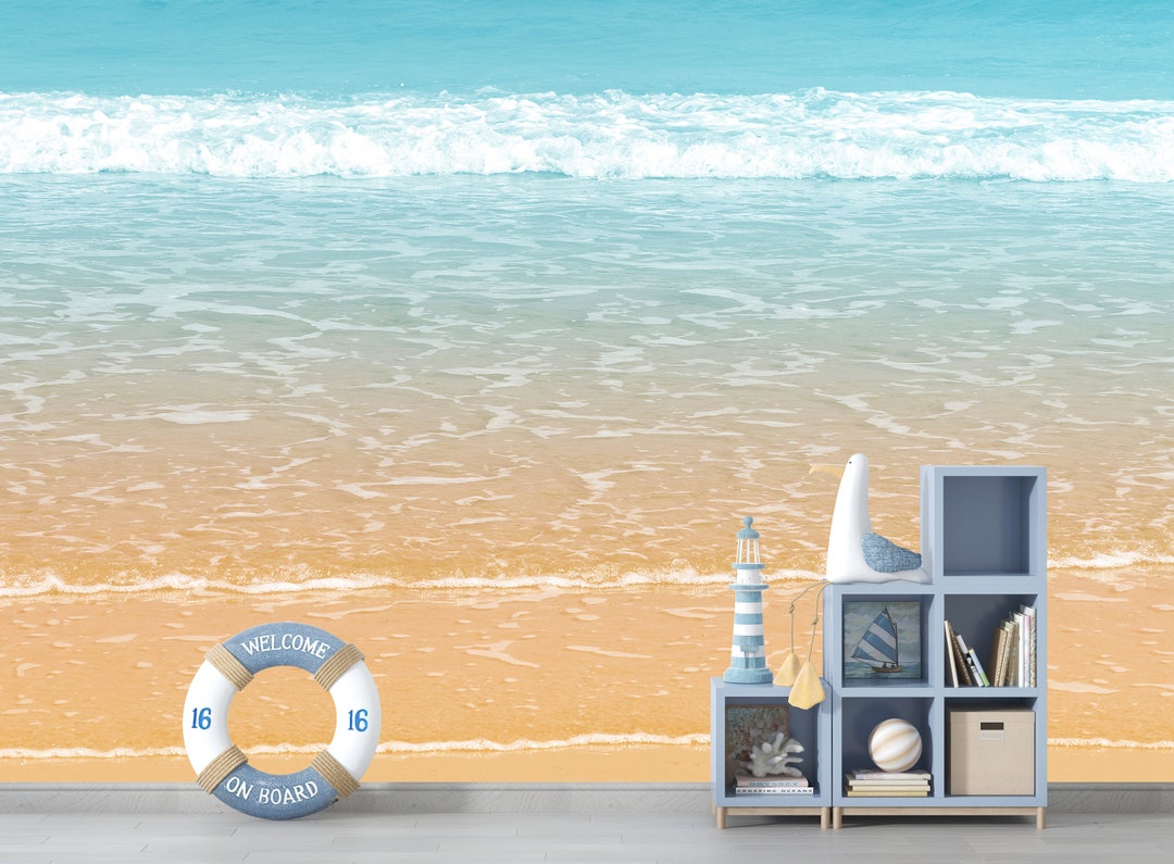 Ocean Beach Wall Mural Textured Peel and Stick Sea Beach - Etsy