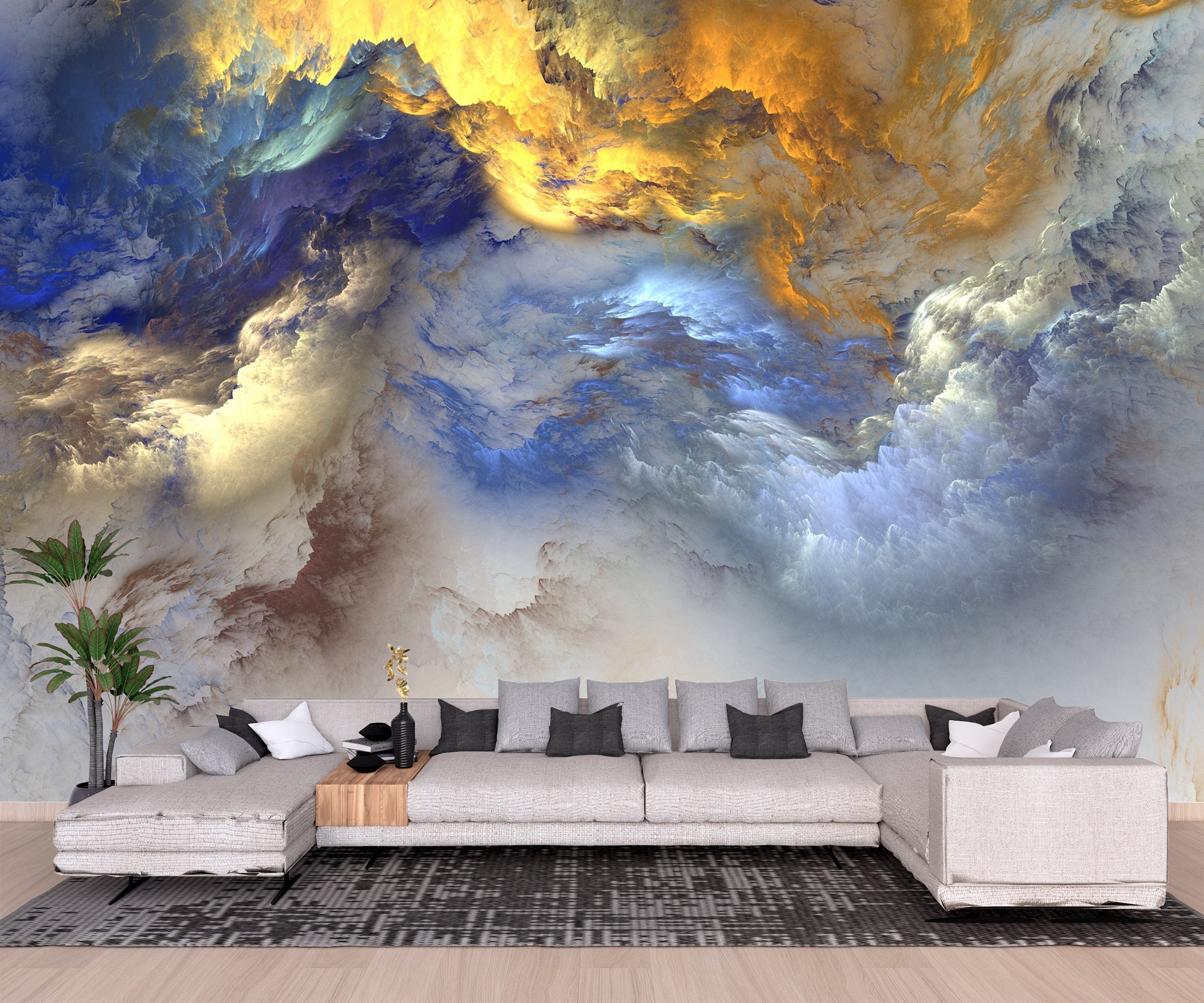 Clouds Wallpaper Abstract Wall Mural Abstract Print Peel and - Etsy