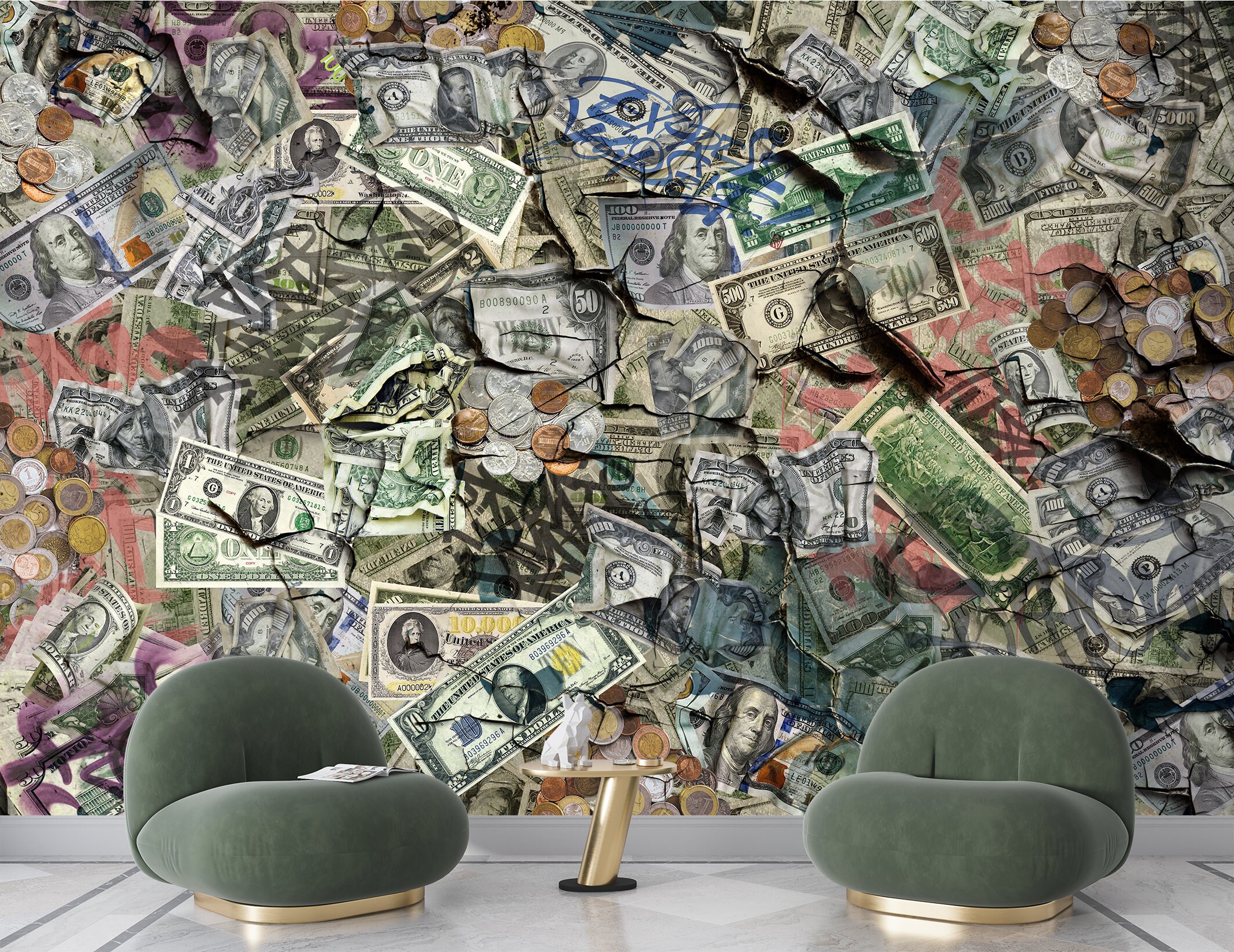 Dollars Collage Wallpaper Textured Peel and Stick Graffiti - Etsy
