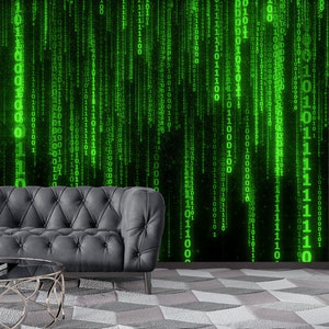 Matrix Code Wallpaper Mural - Green Digital Peel and Stick - Etsy