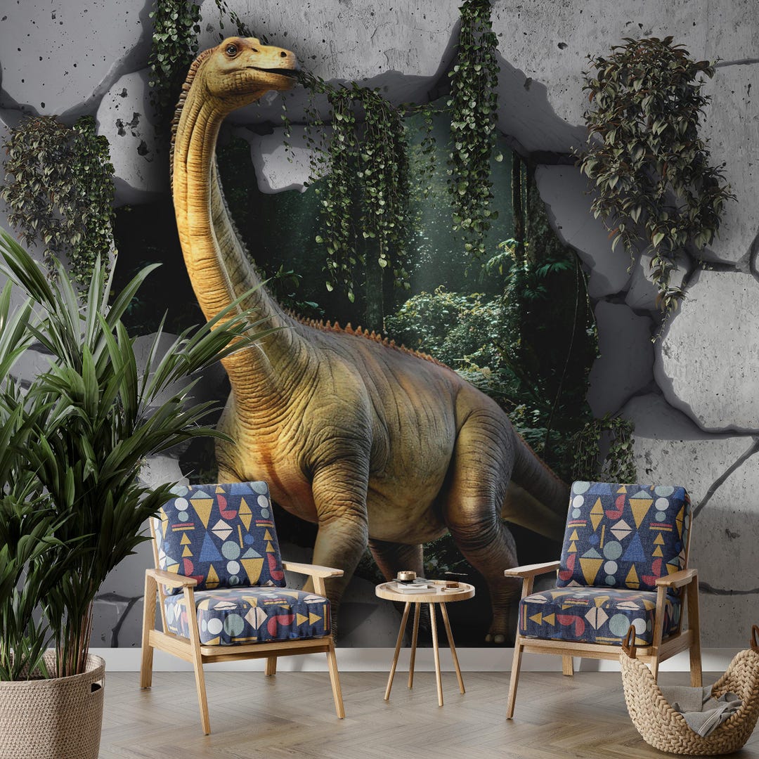 Dino Adventure 3D Wall Mural Realistic Jurassic Dinosaurs for Kids ...