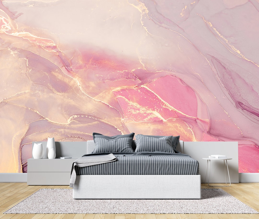 Trendy Pink Marble Wallpaper Abstract Wall Mural Print Vinyl Peel and ...