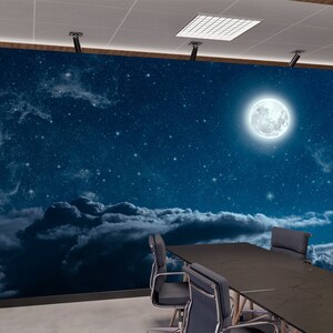 Night Sky Wall Mural: Moon, Stars, Clouds - Peel and Stick Wallpaper - Etsy