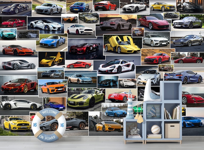 Sport Cars Collage Mural Wallpaper Peel and Stick Gift for - Etsy