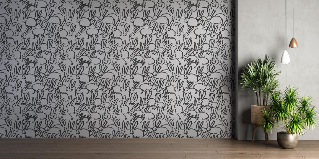 Line Art Bunny Mural Peel and Stick Rabbit Wallpaper Minimalist Bunny ...